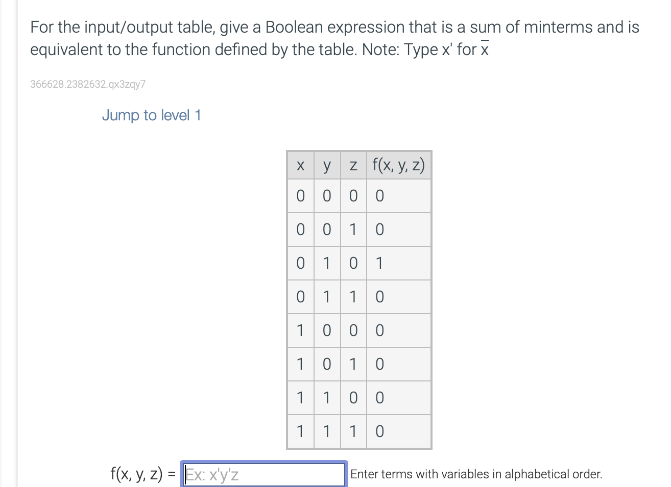 Solved For the input/output table, give a Boolean expression | Chegg.com