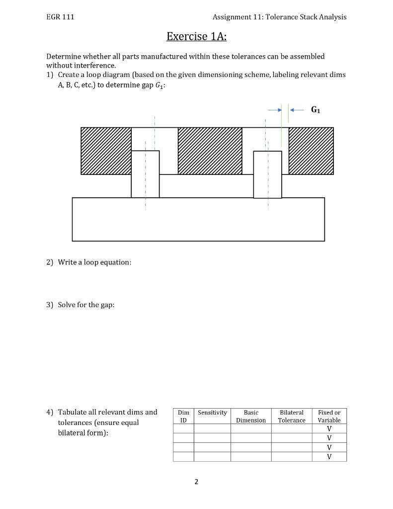EGR 111 Name: Section: EGR111 Assignment 11 Tolerance | Chegg.com