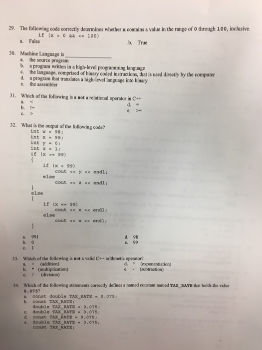 Solved 29. The following code correctly determines whether x | Chegg.com