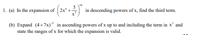 Solved 10 1. (a) In the expansion of 2x in descending powers | Chegg.com