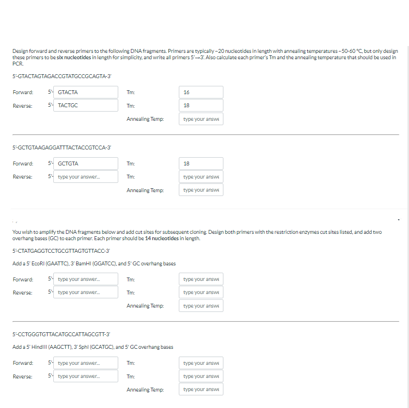 Solved Design forward and reverse primers to the following | Chegg.com