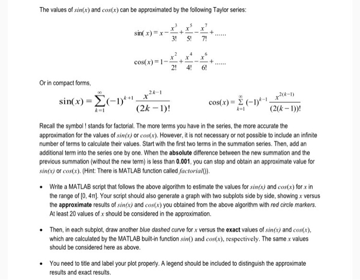 Solved The values of sin(x) and cos(x) can be approximated | Chegg.com