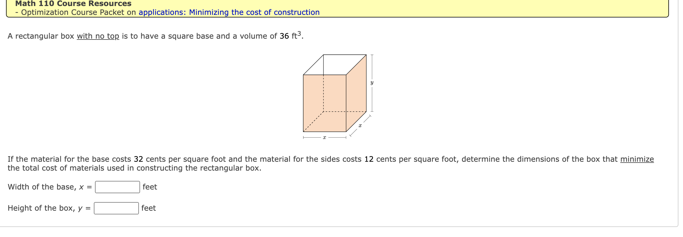 Solved Math 110 Course Resources - Optimization Course | Chegg.com