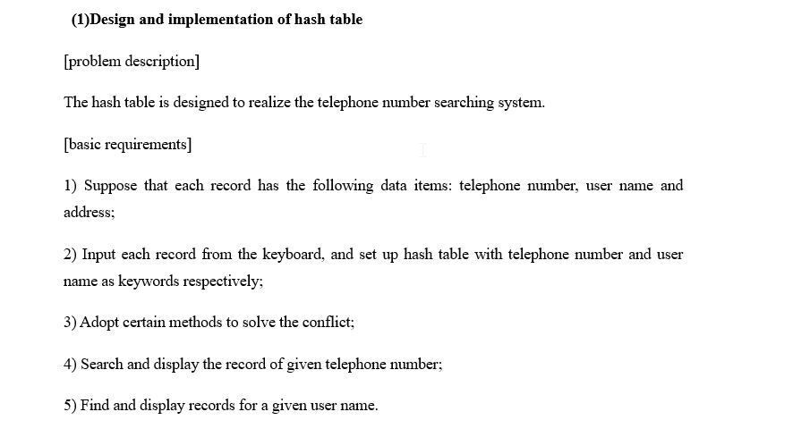 Solved (1)Design and implementation of hash table [problem | Chegg.com