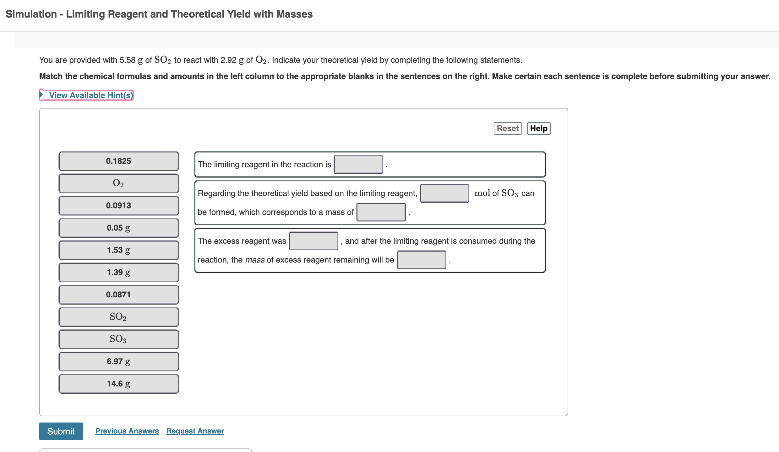 Solved Simulation - ﻿Limiting Reagent and Theoretical Yield | Chegg.com