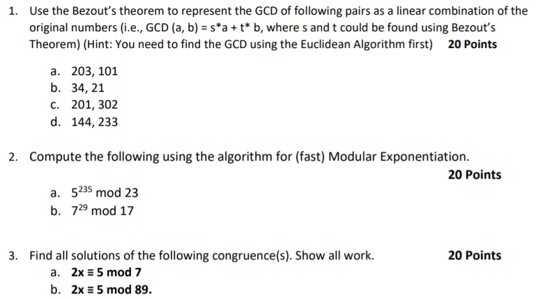 Solved Use the Bezout's theorem to represent the GCD of | Chegg.com