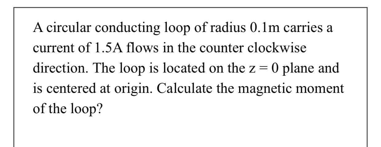 Solved A circular conducting loop of radius 0.1m carries a | Chegg.com