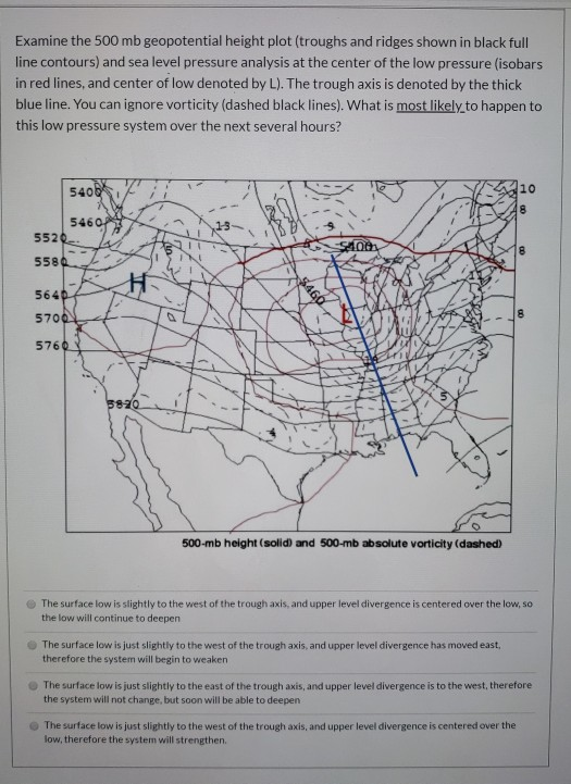 Solved Examine the 500 mb geopotential height plot (troughs | Chegg.com