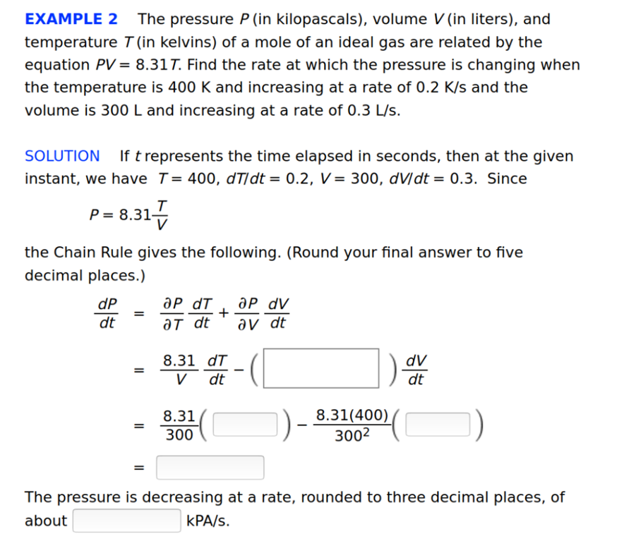 Solved EXAMPLE 2 The pressure P (in kilopascals), volume V | Chegg.com