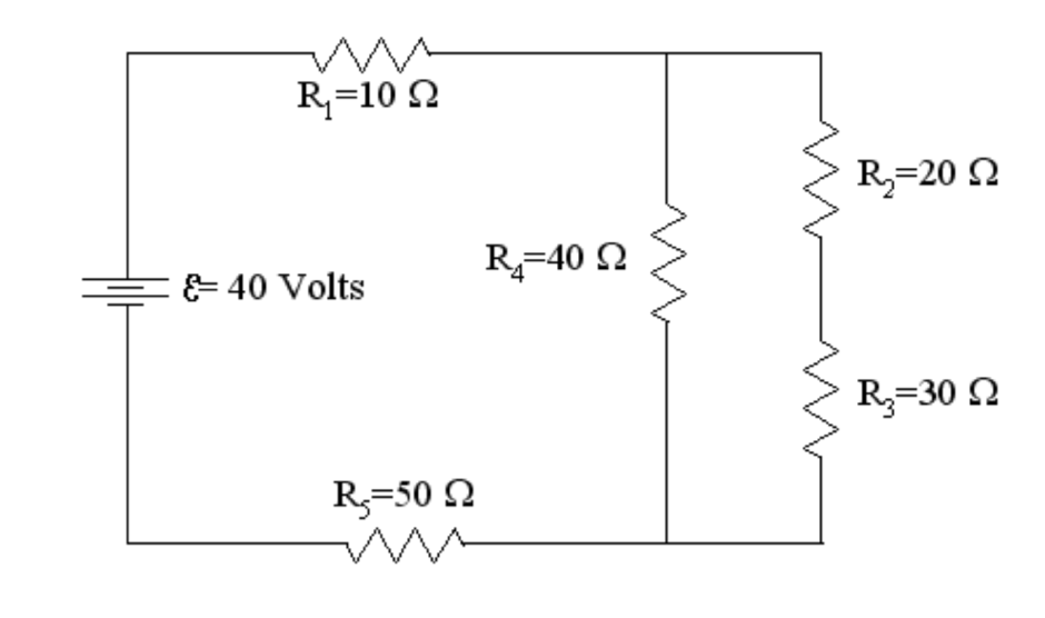 Solved the following circuit has the values: V= 40 V, R1= | Chegg.com