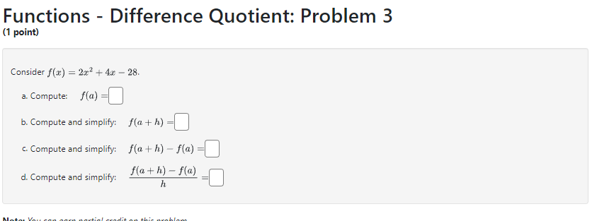 Solved Functions - Difference Quotient: Problem 3 (1 point) | Chegg.com