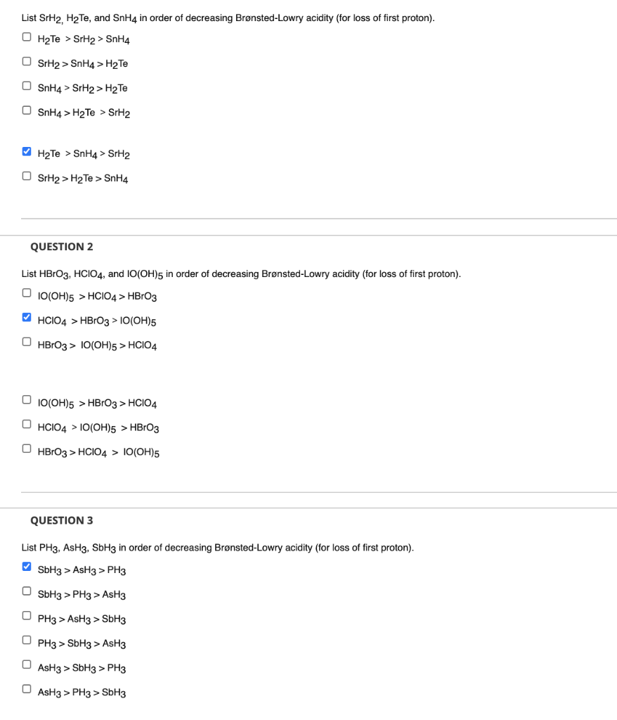 Solved List SrH2, H2Te, and SnH4 in order of decreasing | Chegg.com
