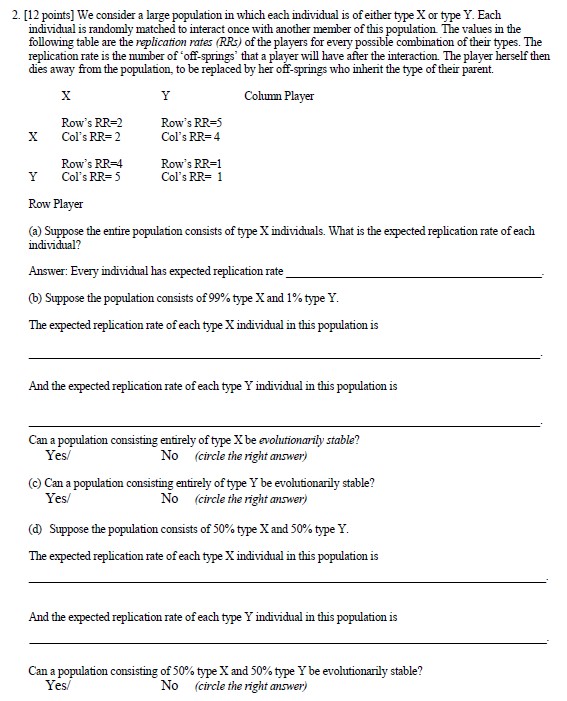 Solved 2. [12 points] We consider a large population in | Chegg.com