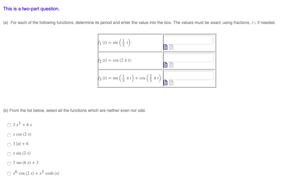 Solved This is a two-part question (a) For each of the | Chegg.com