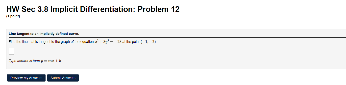 Solved HW Sec 3.8 Implicit Differentiation: Problem 12 (1 | Chegg.com
