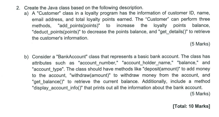 Solved 2. Create the Java class based on the following | Chegg.com
