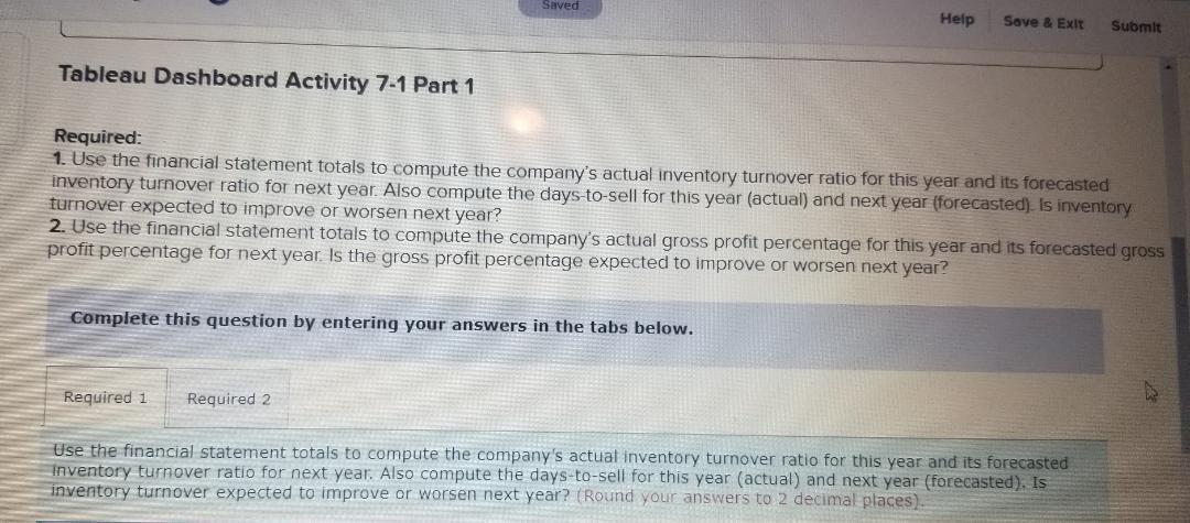 Solved Required information Tableau Dashboard Activity 7-1 | Chegg.com