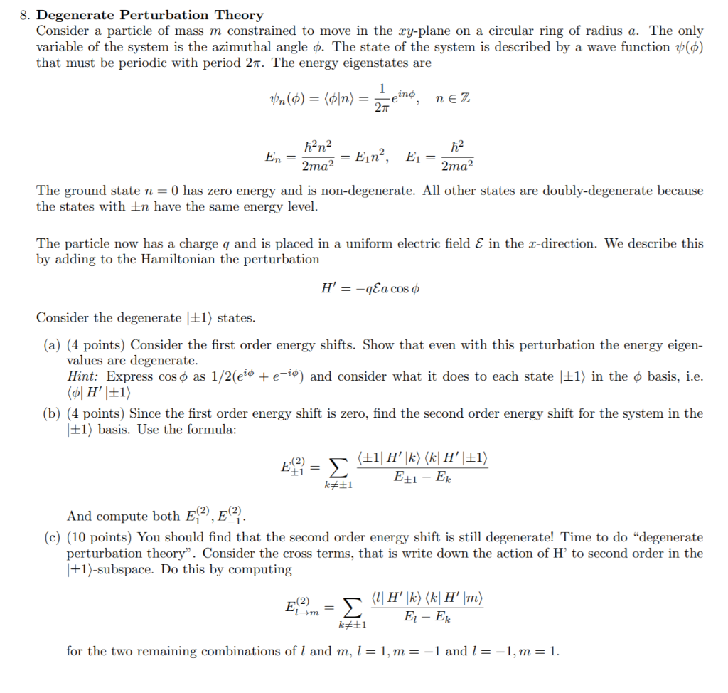 8. Degenerate Perturbation Theory Consider a particle | Chegg.com