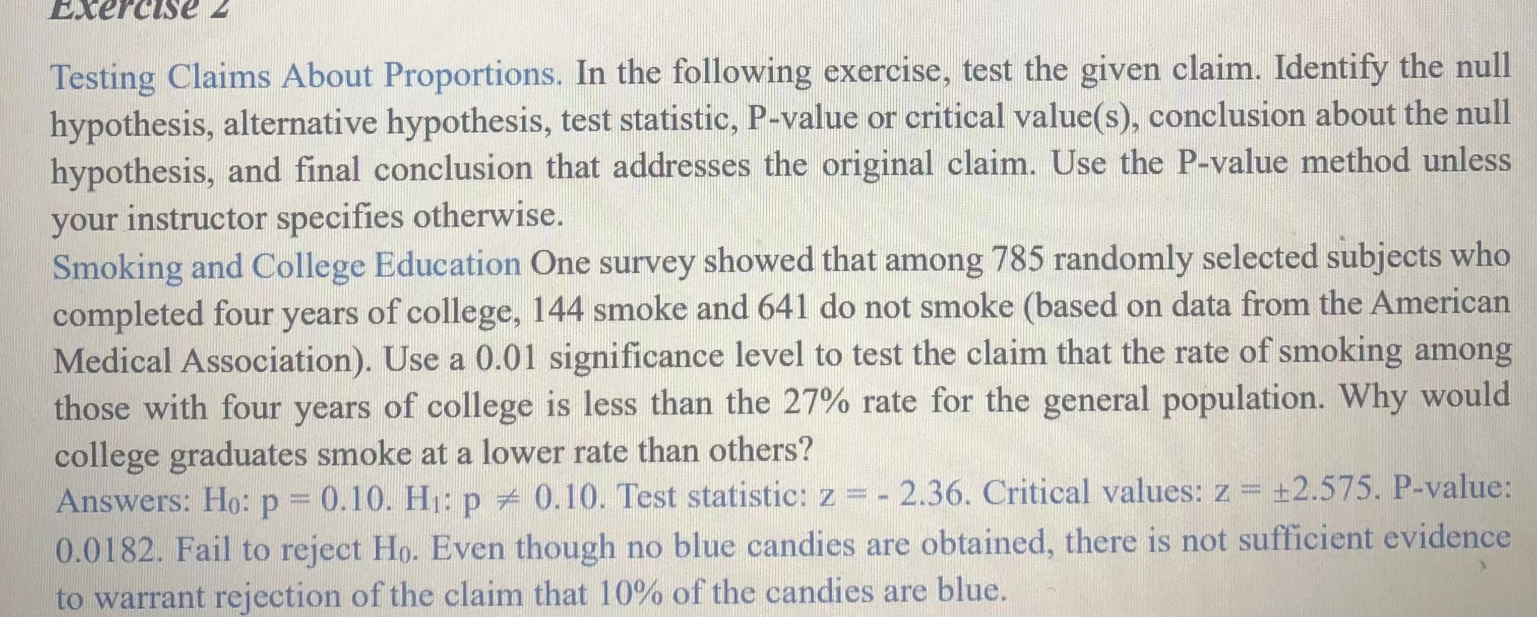Solved Testing Claims About Proportions. In the following | Chegg.com