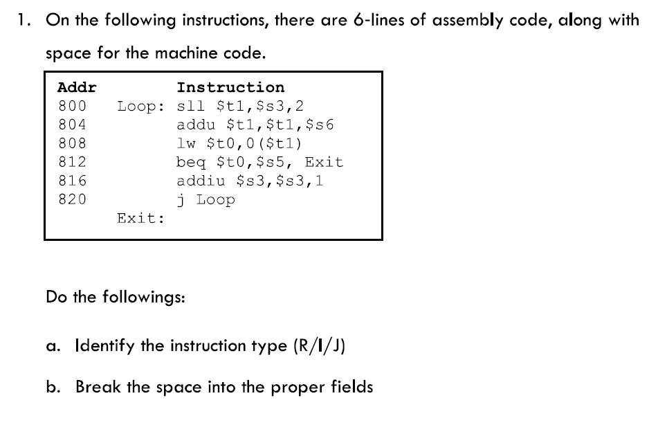 Solved 1. On the following instructions, there are 6-lines | Chegg.com