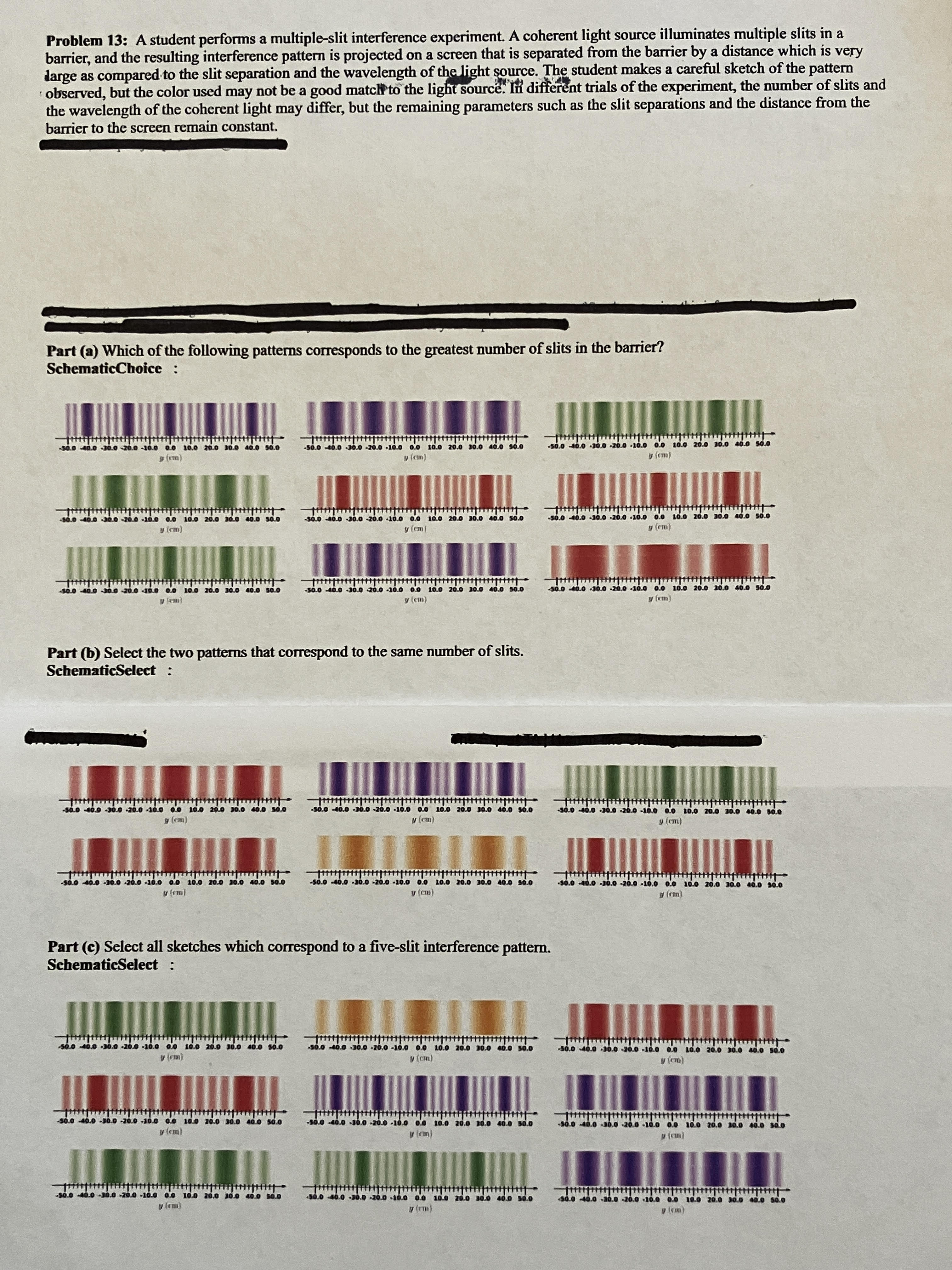 Solved Problem 13: A student performs a multiple-slit | Chegg.com