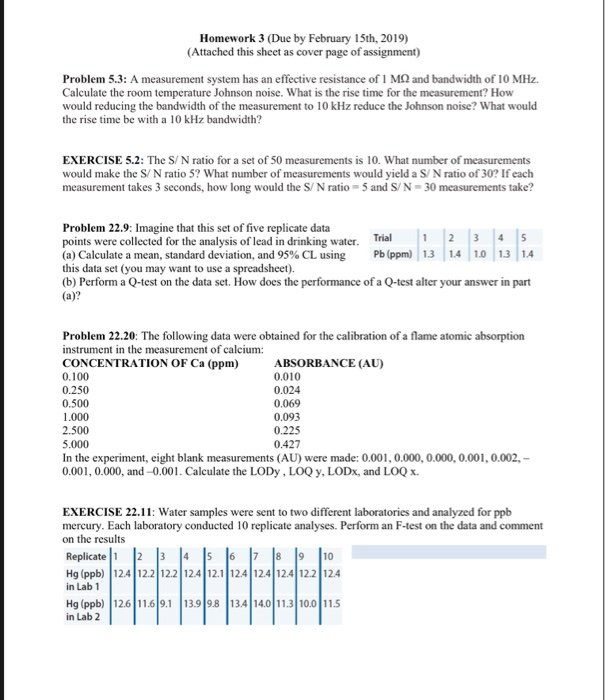 Homework 3 (Due by February 15th, 2019) (Attached | Chegg.com