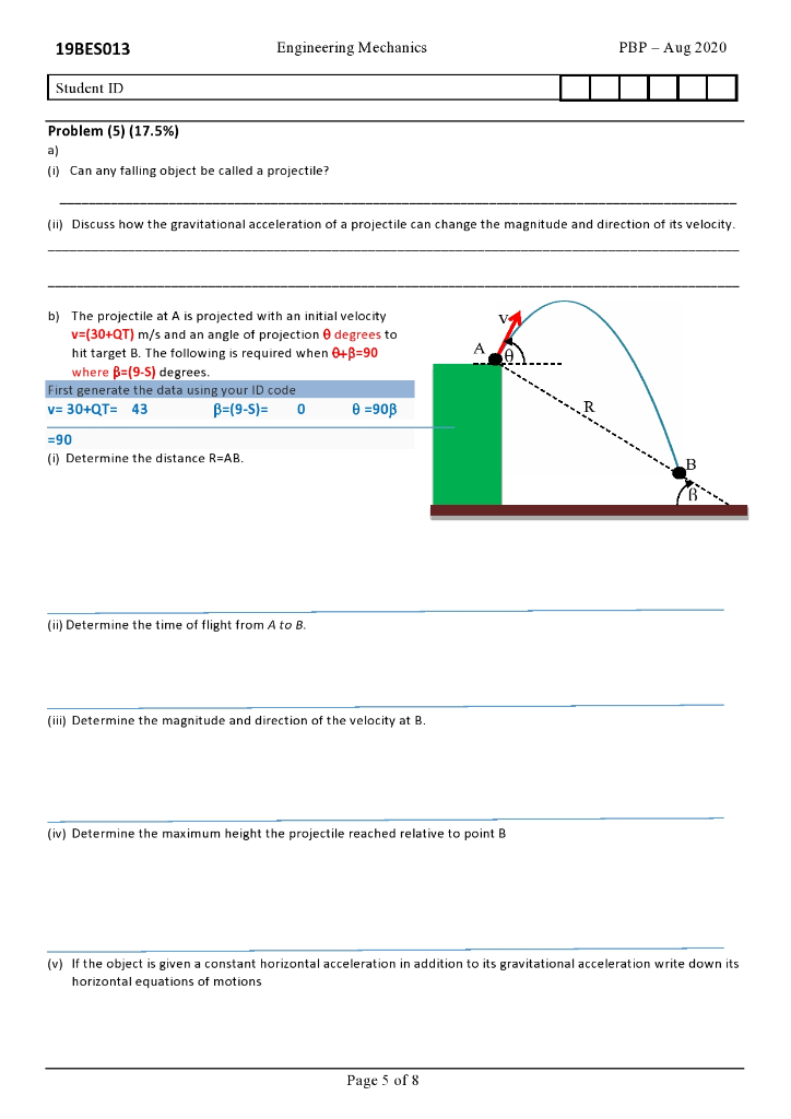 Solved 19BES013 Engineering Mechanics PBP - Aug 2020 Student | Chegg.com