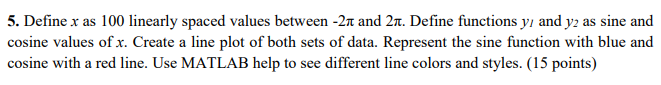 Solved 5. Define x as 100 linearly spaced values between -21 | Chegg.com