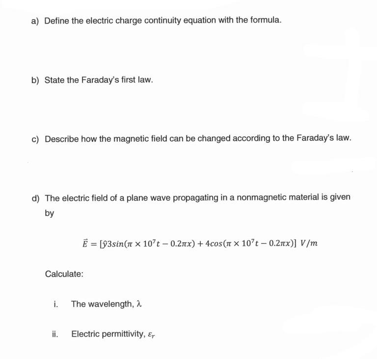 Solved a) Define the electric charge continuity equation | Chegg.com