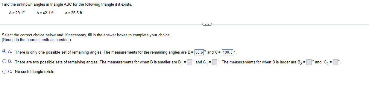 Solved Find the unknown angles in triangle ABC for the | Chegg.com