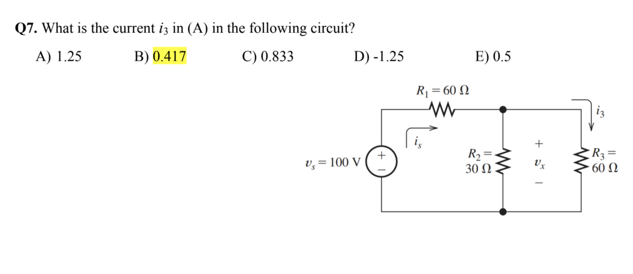 Solved Q7. What is the current i3 in (A) in the following | Chegg.com
