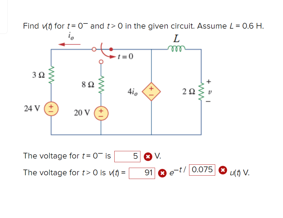 Solved Find V(t) for t=0−and t>0 in the given circuit. | Chegg.com