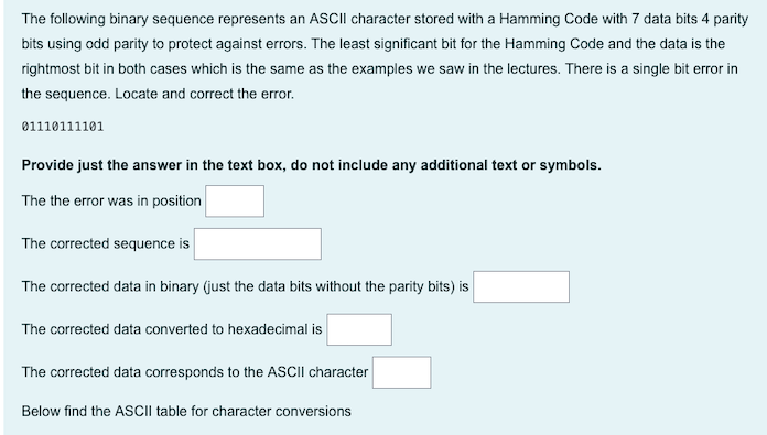 Solved The following binary sequence represents an ASCII | Chegg.com