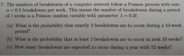 Solved 7. The numbers of breakdowns of a computer network | Chegg.com
