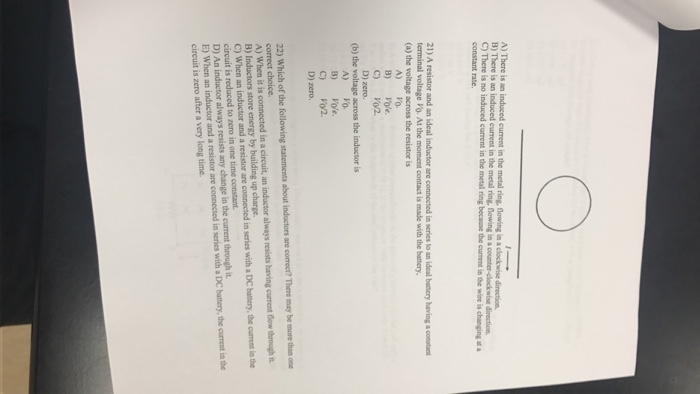 Solved A Resistor And An Ideal Inductor Are Connected In 5569