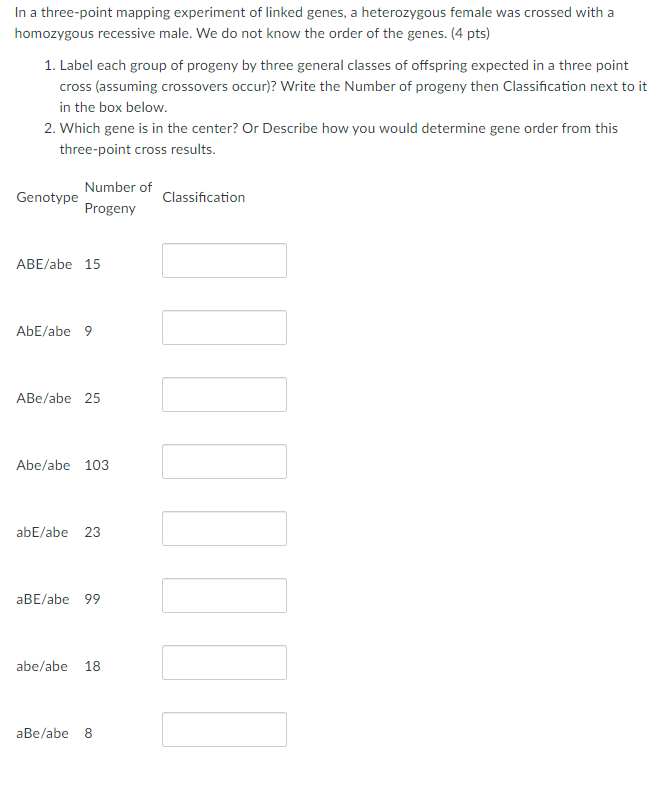 Solved In a three-point mapping experiment of linked genes, | Chegg.com