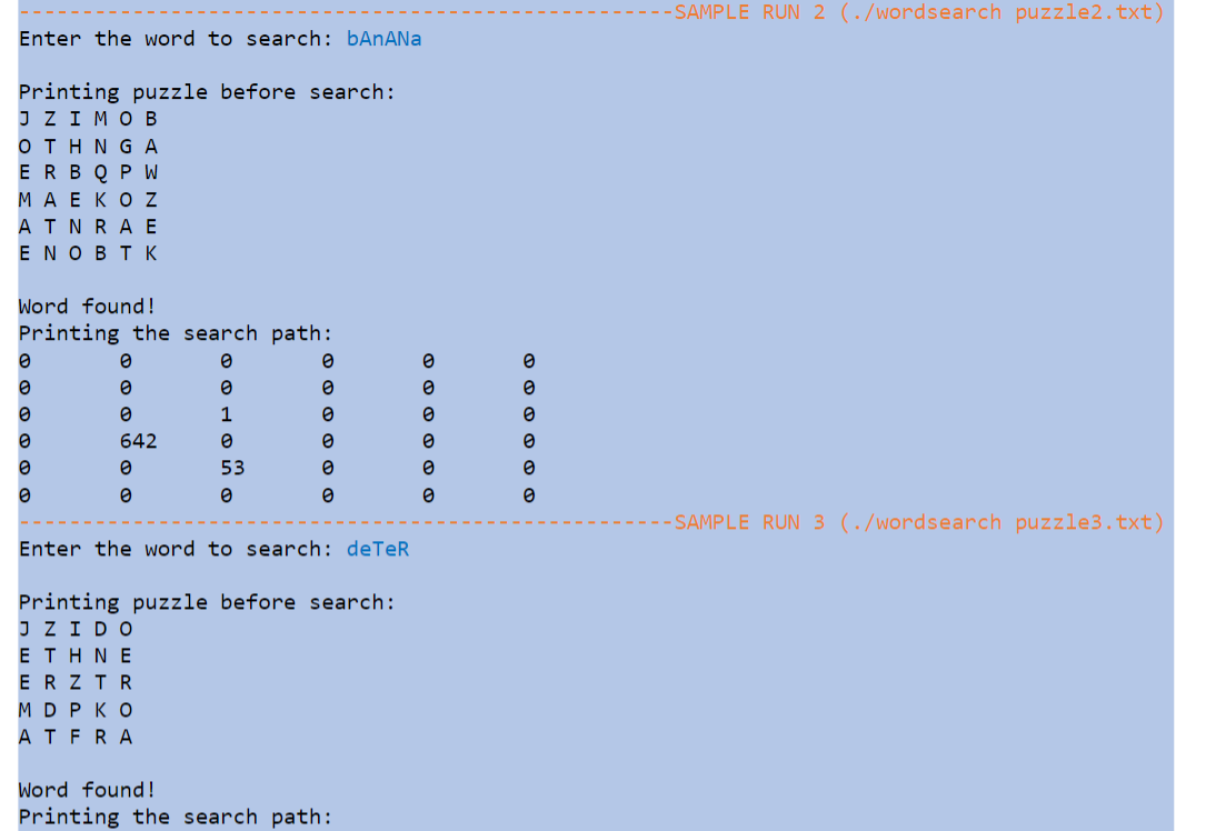 Solved Description of wordsearch.c The main program | Chegg.com