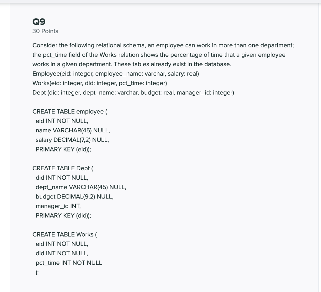 Solved Q9 30 Points Consider the following relational | Chegg.com