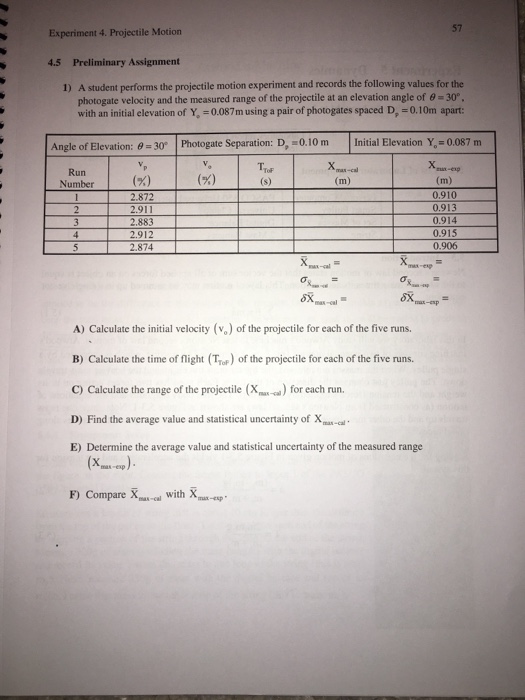 Solved 57 Experiment 4. Projectile Motion A student performs | Chegg.com Solved 57 Experiment 4. Projectile Motion A student performs | Chegg.com