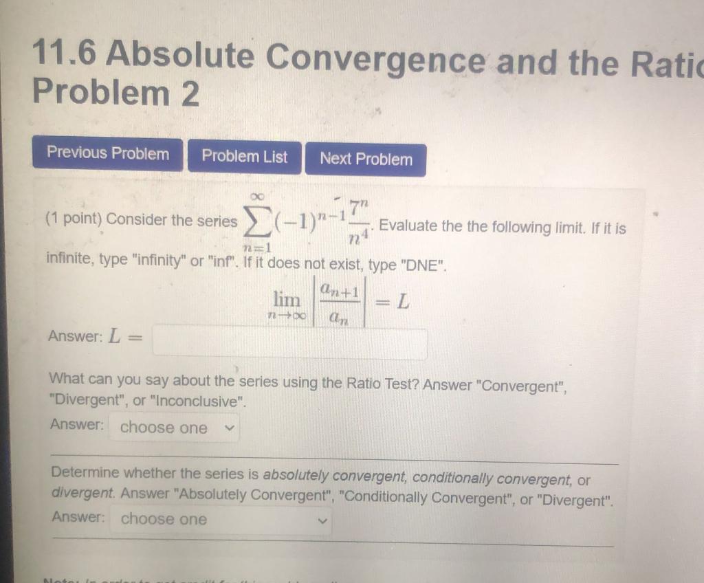 Solved 11.6 Absolute Convergence and the Ratio and R Problem | Chegg.com