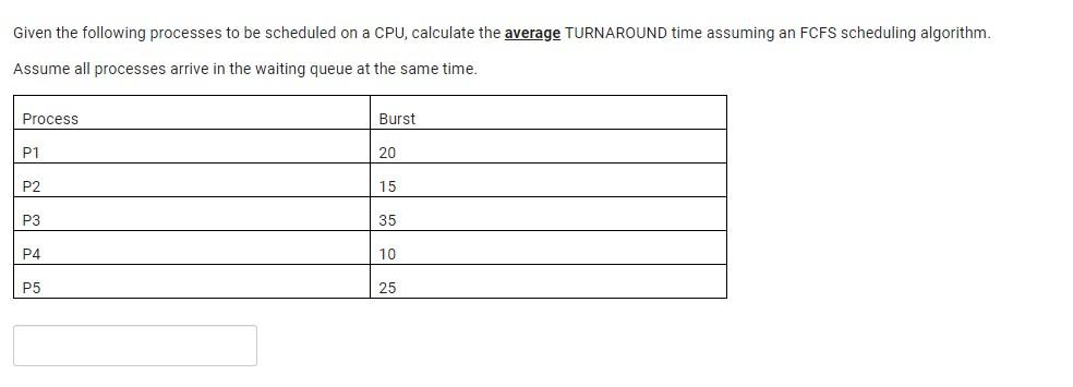 Solved Given the following processes to be scheduled on a | Chegg.com