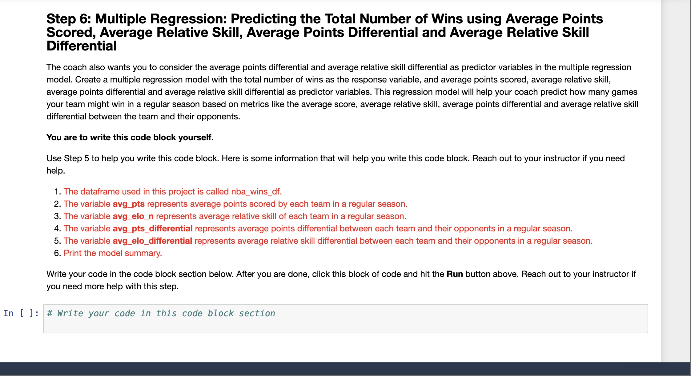 Solved Step 6: Multiple Regression: Predicting the Total | Chegg.com
