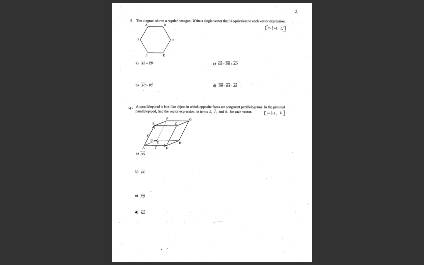Solved 2 3. The diagram shows a regular hexagon. Write a | Chegg.com