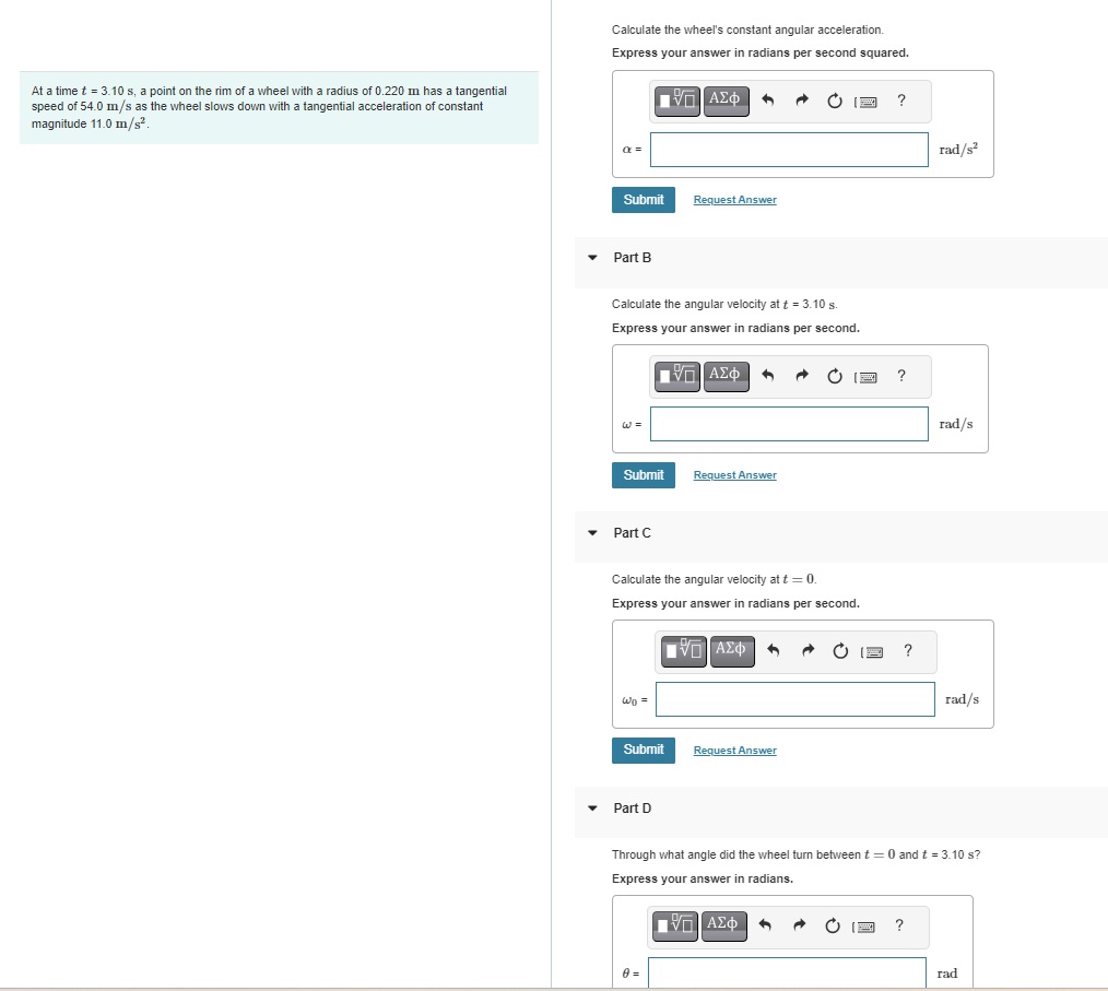Solved Calculate the wheel's constant angular | Chegg.com