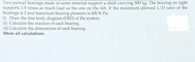 Solved Two journal bearings made of same material support a | Chegg.com