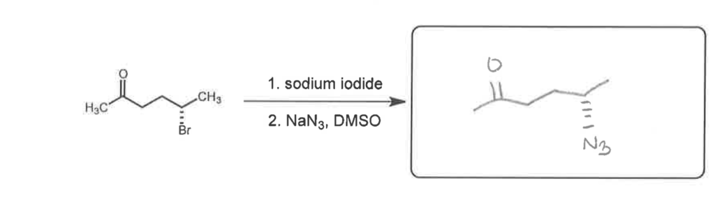 Solved 1. sodium iodide CH3 H3C 2. NaN3, DMso Br | Chegg.com