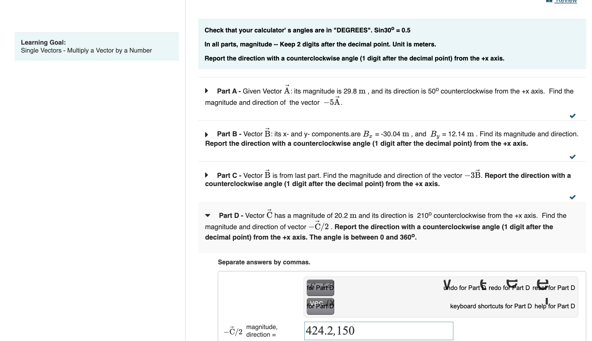 Solved Learning Goal: Single Vectors - Multiply a Vector by | Chegg.com
