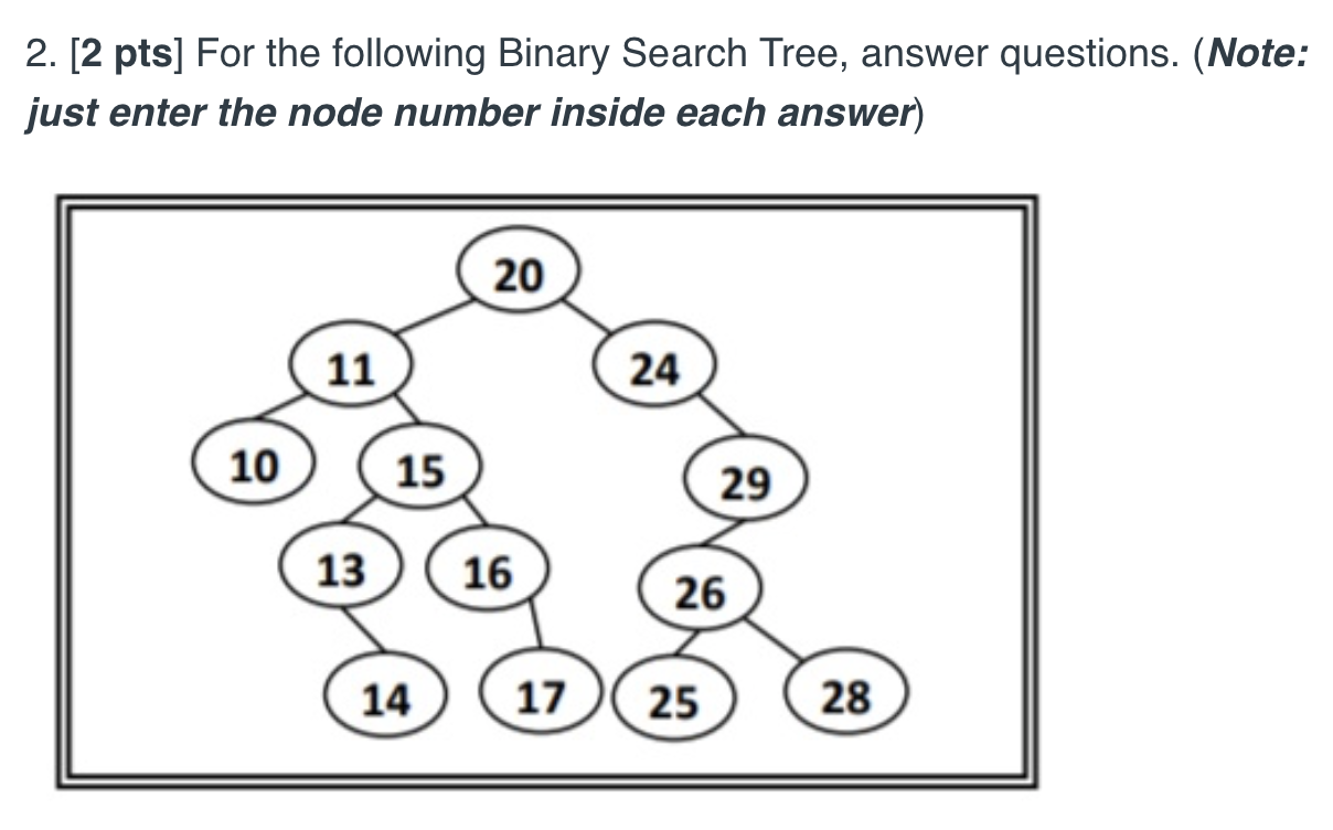 Solved 2. [2 pts] For the following Binary Search Tree, | Chegg.com