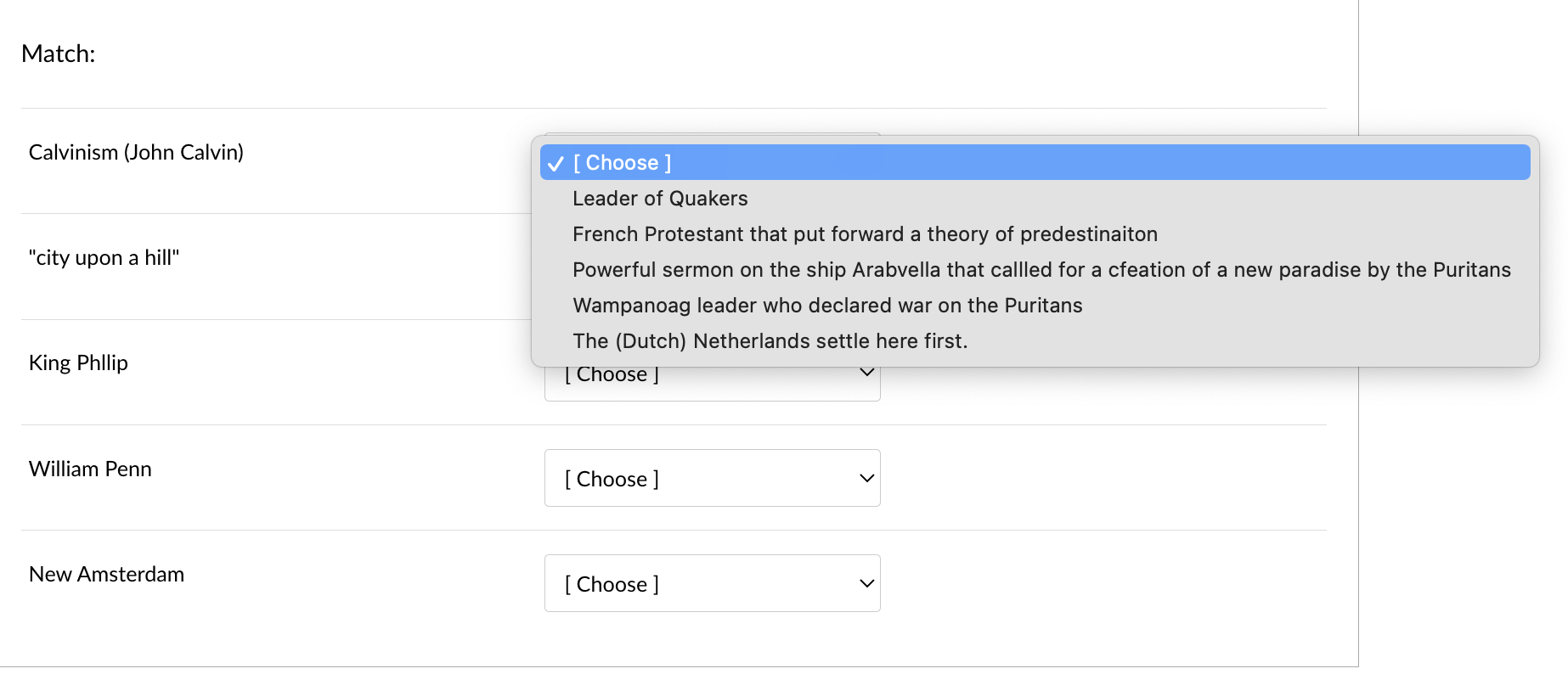 Solved Match: Calvinism (John Calvin) "city upon a hill" | Chegg.com