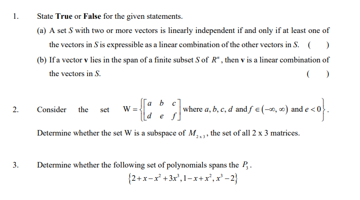 Solved 1. State True or False for the given statements. (a) | Chegg.com